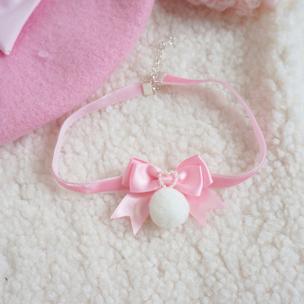 Cute pink furball bow collar HA0503 – hanaesbusiness